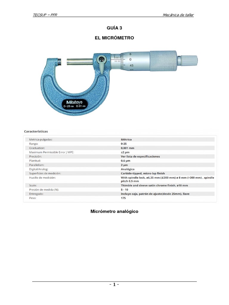 Guía 3 - Lectura Del Micrómetro PDF | PDF | Longitud | Instrumento de medición