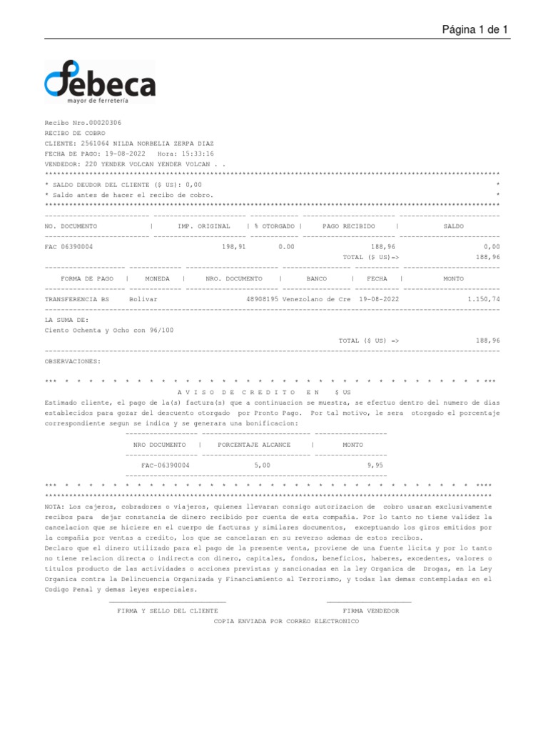 Carta de Recibo | PDF | Dinero | Economias
