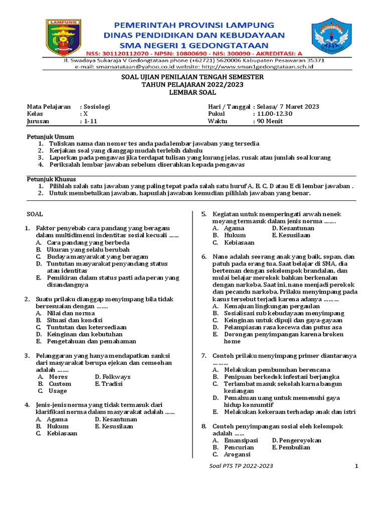 PTS Sosiologi Kls X | PDF