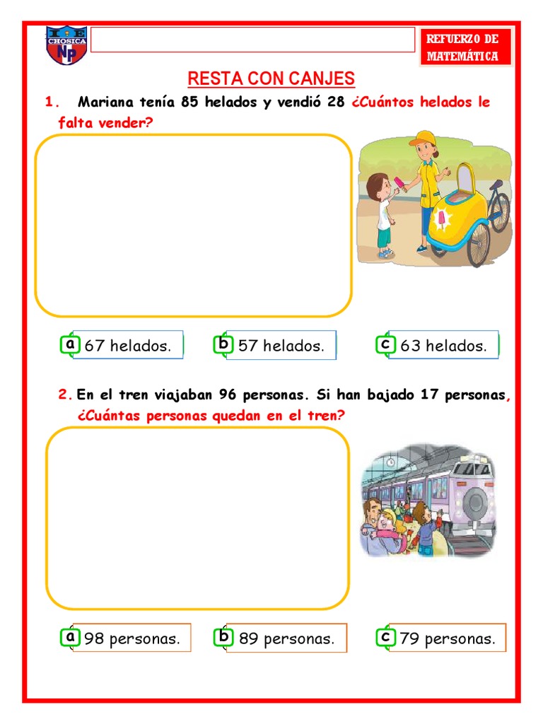 Ficha de Refuerzo de Matematica 06-09-22 Restas Con Canjes | PDF