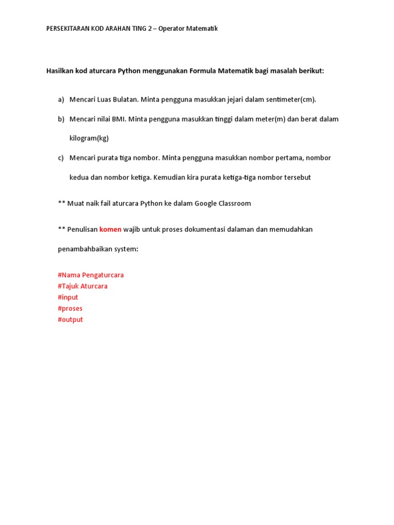 Kod Python untuk Pengiraan Matematik | PDF