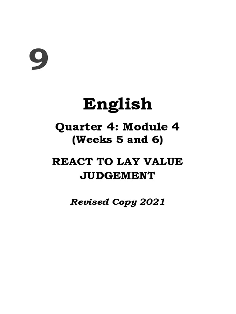 Q4 English 9 Module 4 React To Lay Value Judgement FINAL PDF | PDF | Cyberbullying | Social Media