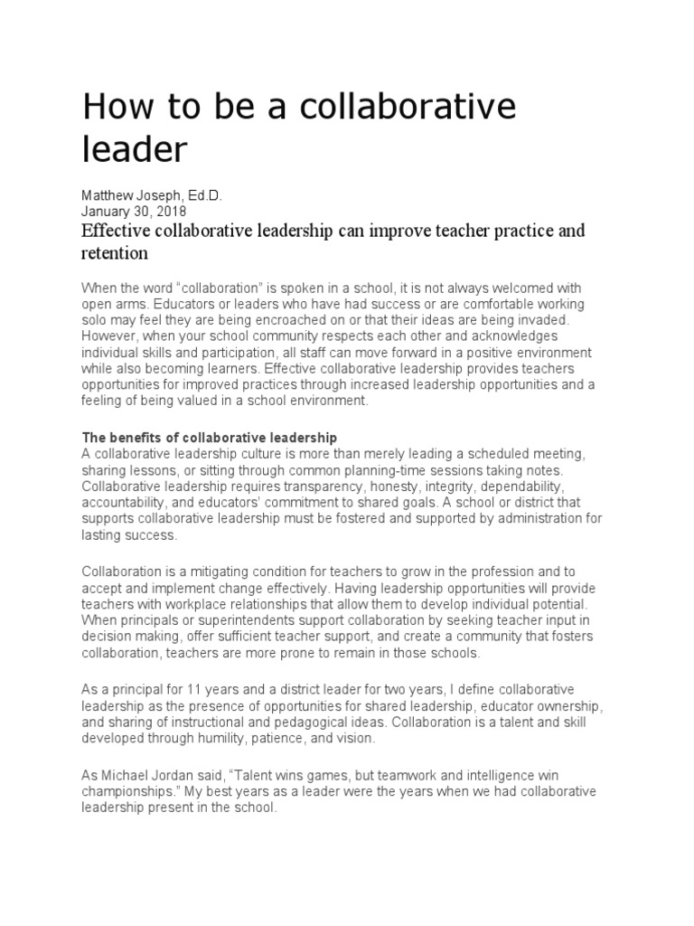 How To Be A Collaborative Leader | Download Free PDF | Leadership ...