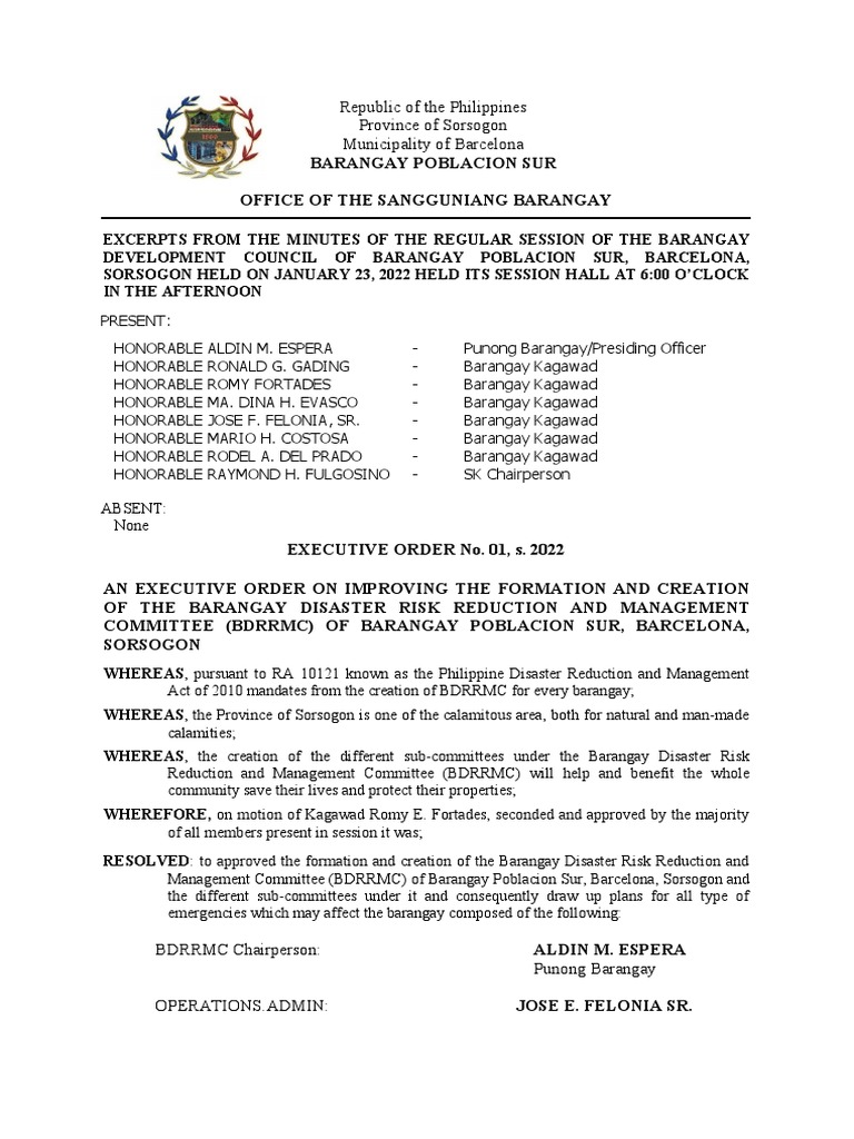 Barangay Council Approves Disaster Risk Reduction Committee | PDF ...