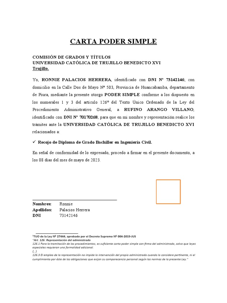 CARTA PODER SIMple Marlon | PDF