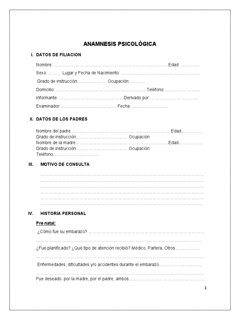 ANAMNESIS - PSICOLÓGICA - ......... Modificada | PDF | Especialidades ...