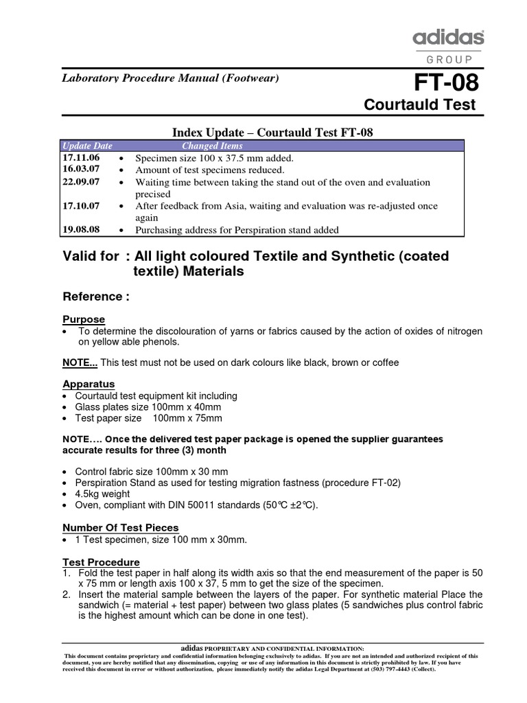 adidas Courtauld Test FT-08 Procedure | PDF | Textiles | Materials