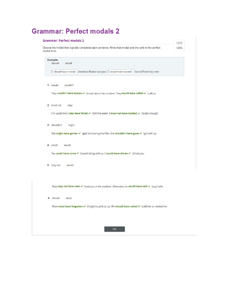 Grammar Perfect Modals 2 | PDF