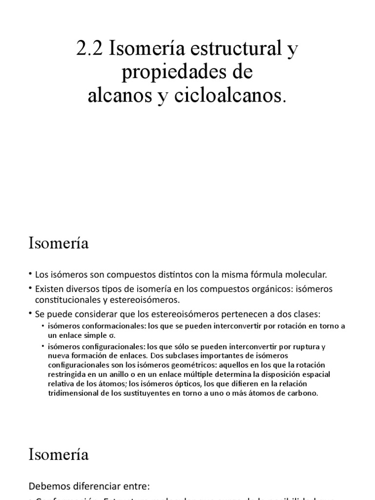 2.2 Isomería estructural y propiedades de alcanos y cicloalcanos | PDF ...