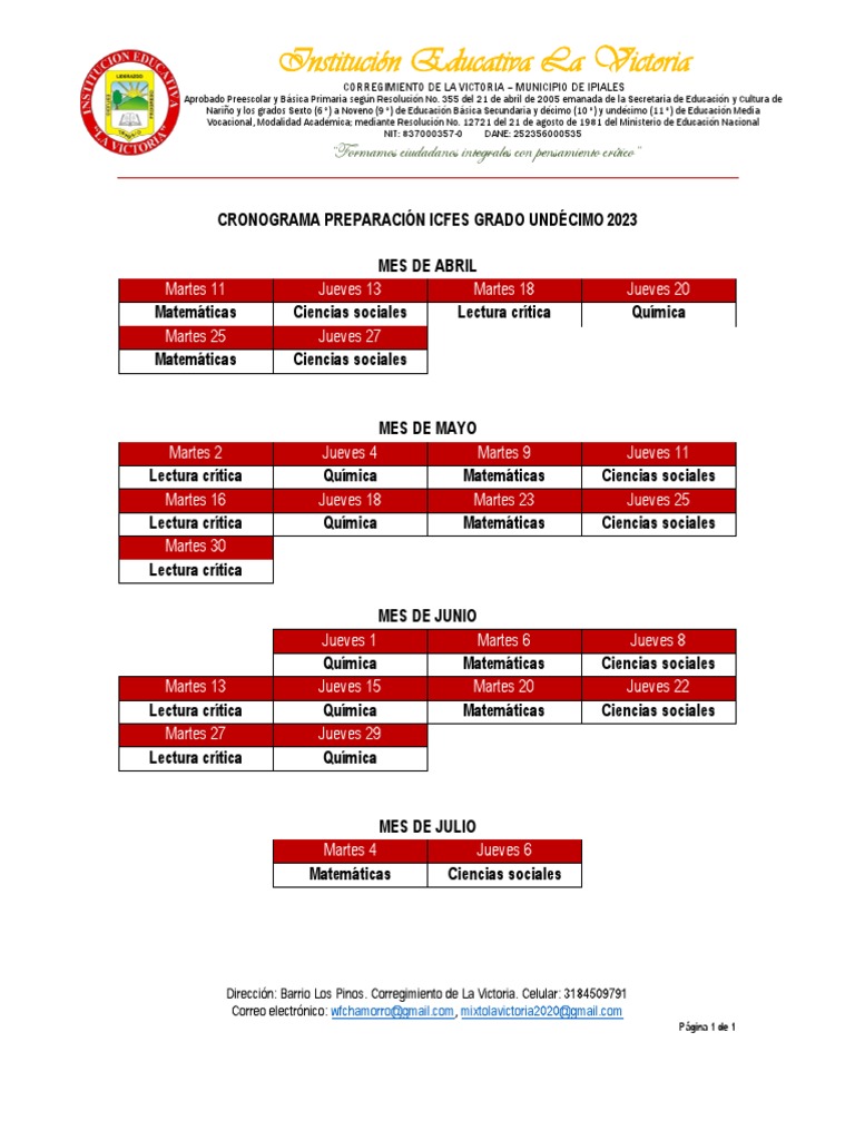 Cronograma preparación ICFES 2023 | PDF