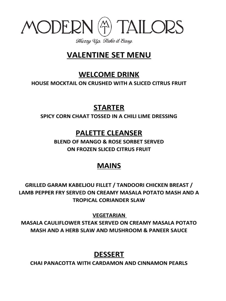 Valentine Set Menu | PDF