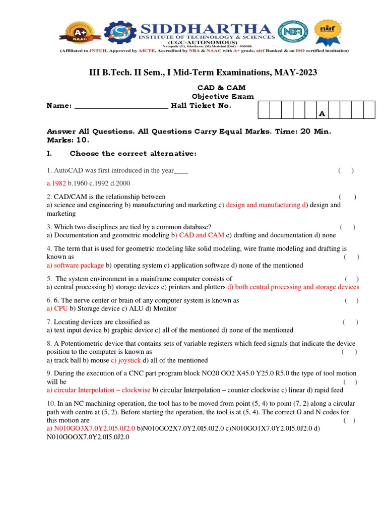 CAD CAM 3 - 2 OBJ MID I PAPER May 2023 | PDF | Numerical Control ...