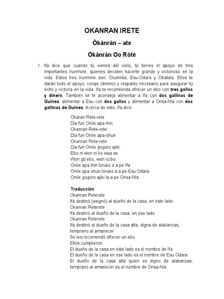 14 Okanran Irete en Españo | PDF | Santeria | Religión étnica