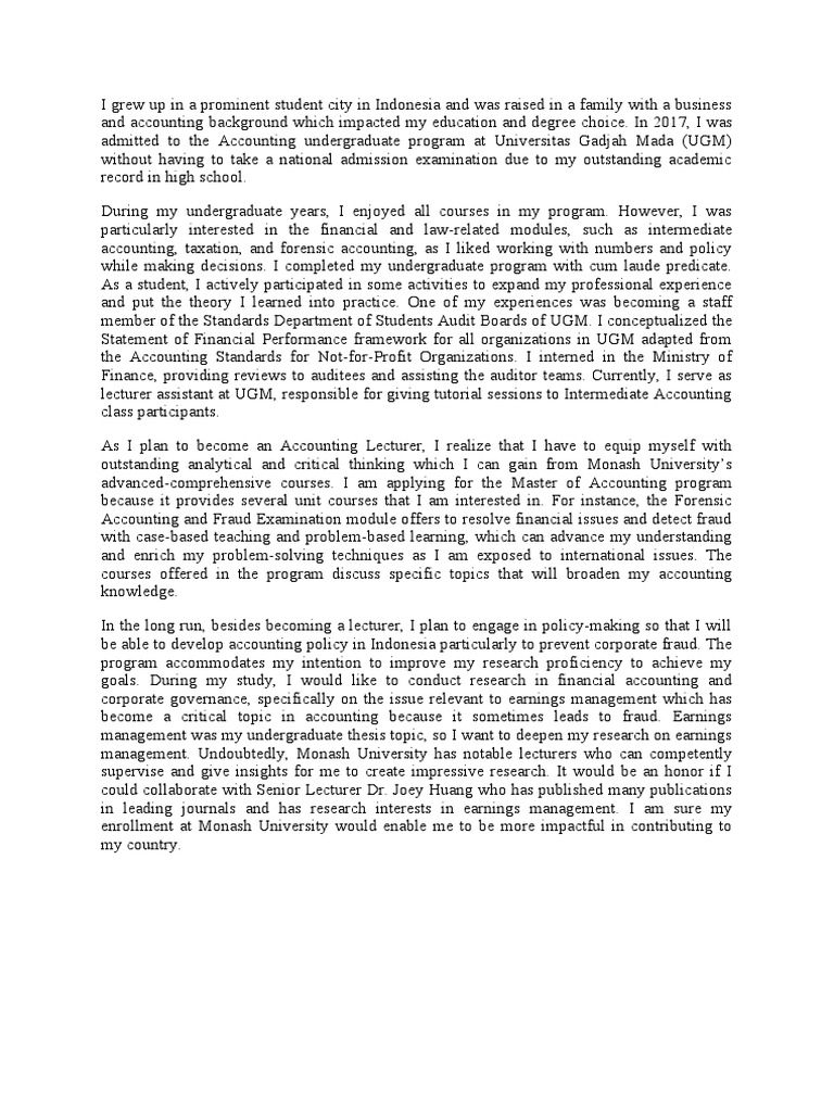 Personal Statement - Monash | PDF | Accounting | Cognition