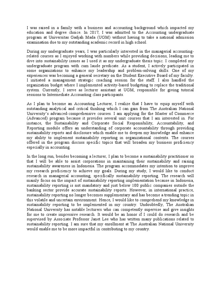 Personal Statement - ANU | PDF