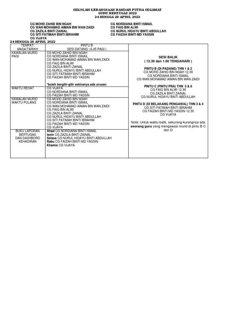 Jadual Bertugas 2022 | PDF