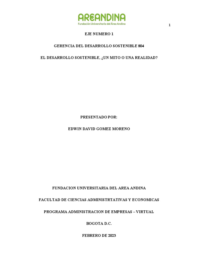 Eje Numero 1 Gerencia Del Desarrollo Sostenible Pdf Sustentabilidad
