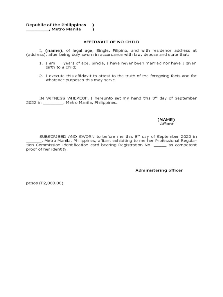 Affidavit of No Child Declaration | PDF