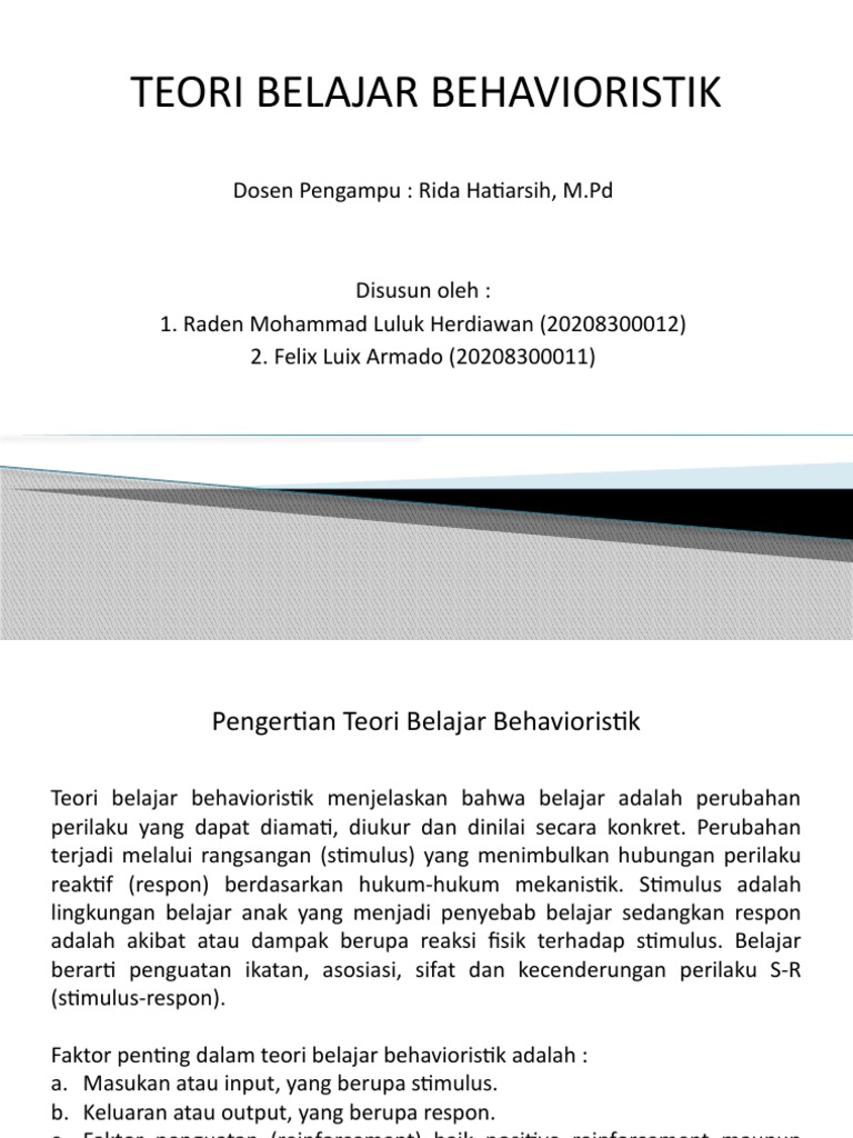 Teori Belajar Behavioristik | PDF | Karier & Perkembangan