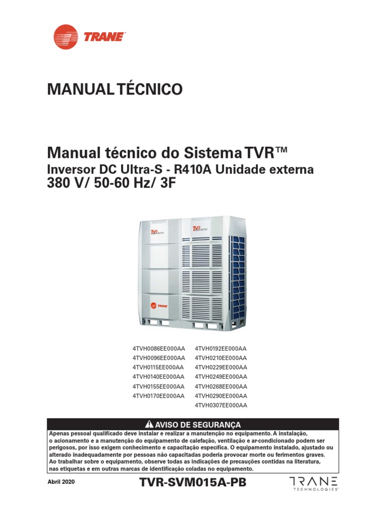 Technical Manual PB VRF Out Door Unit TVR Ultra S 50 60hz 4tve8 4tvee ...