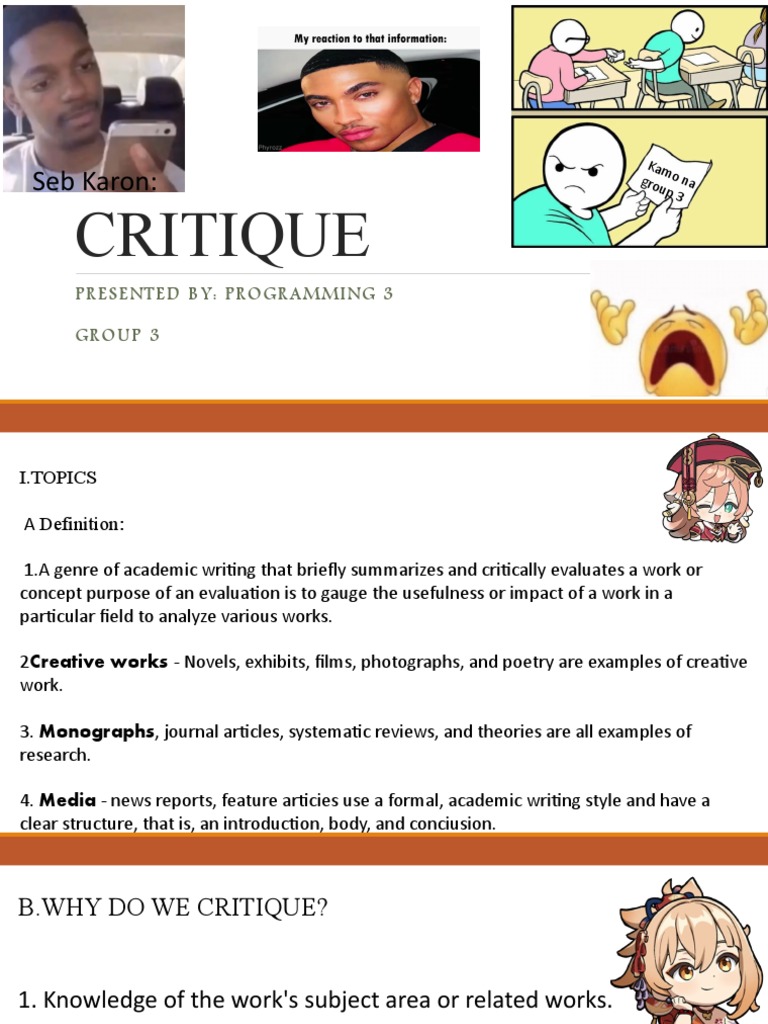 CRITIQUE Reporting Meme Edition | PDF | Evaluation | Evidence