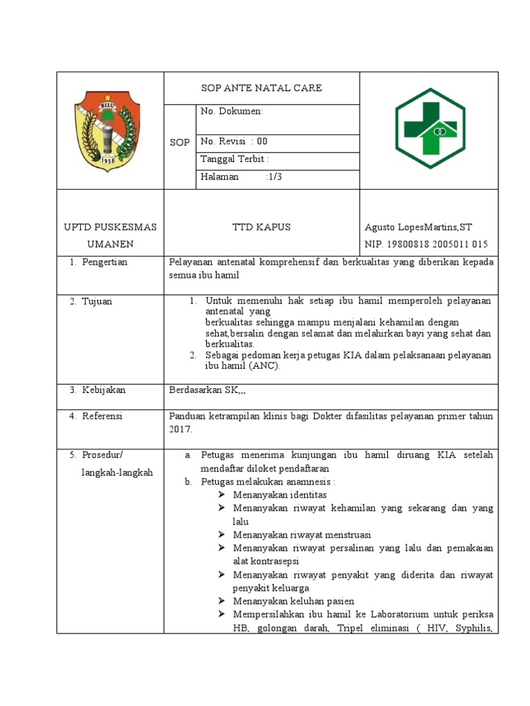 Sop Anc Umanen Terbaru | PDF | Kesehatan Holistik