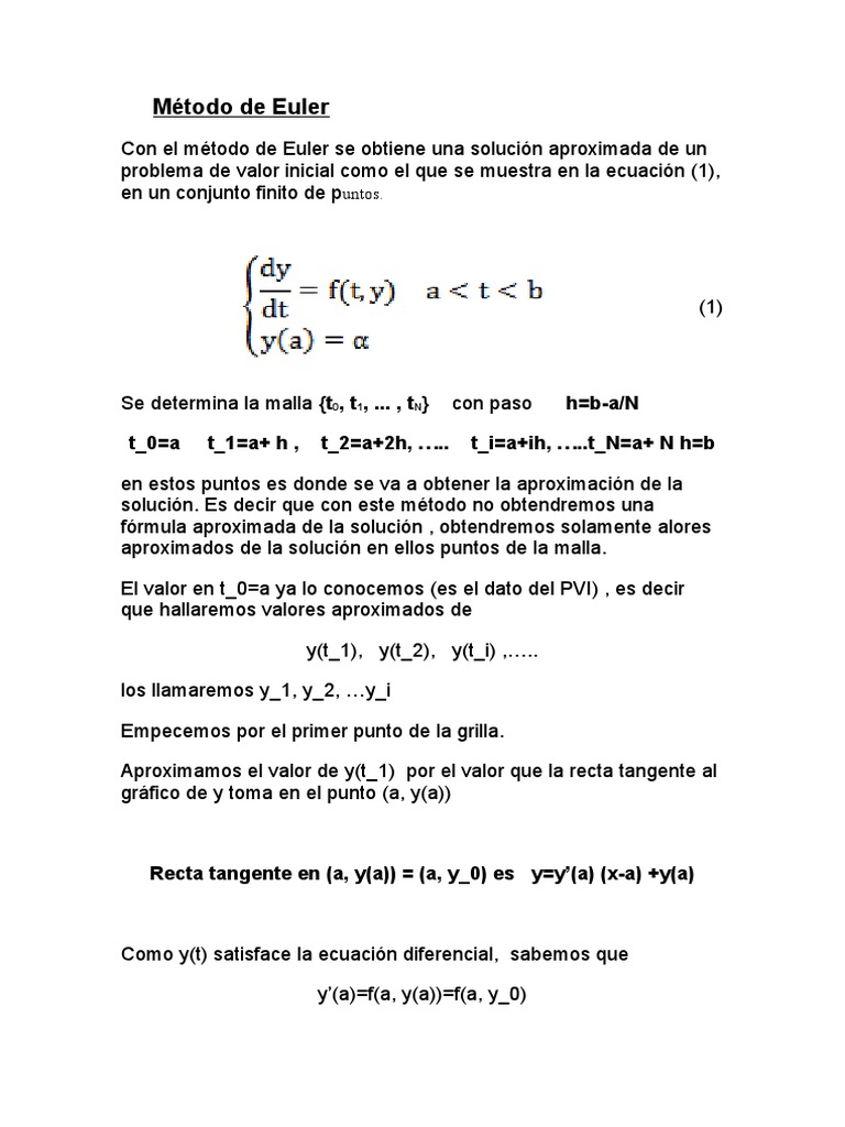 Método de Euler | PDF | Objetos matemáticos | Ecuaciones diferenciales