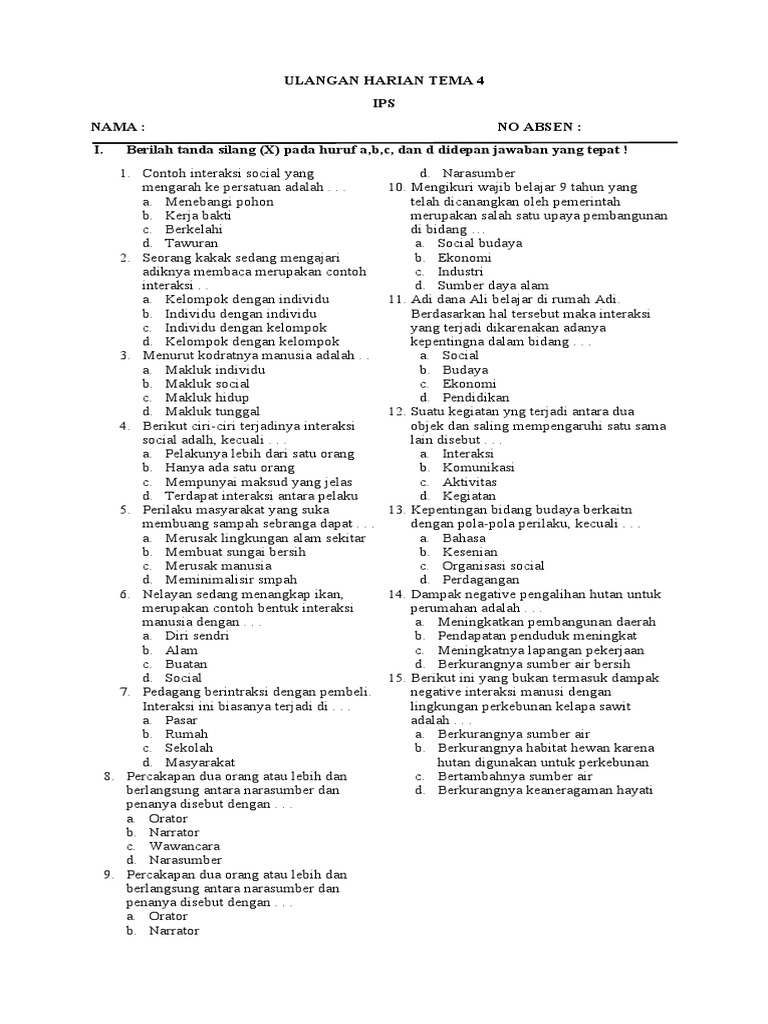 Ulangan Harian Tema 4 Ips | PDF