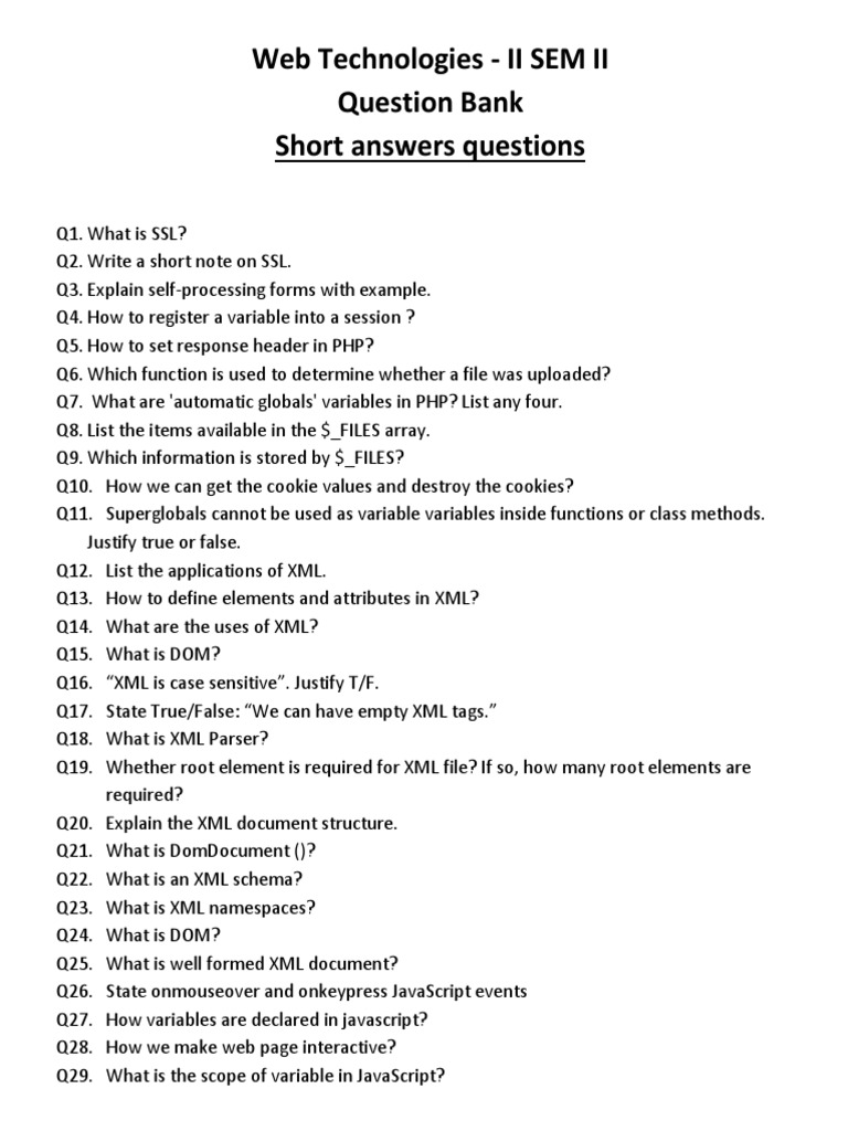 PHP SEM II Question Bank | PDF | Ajax (Programming) | Java Script