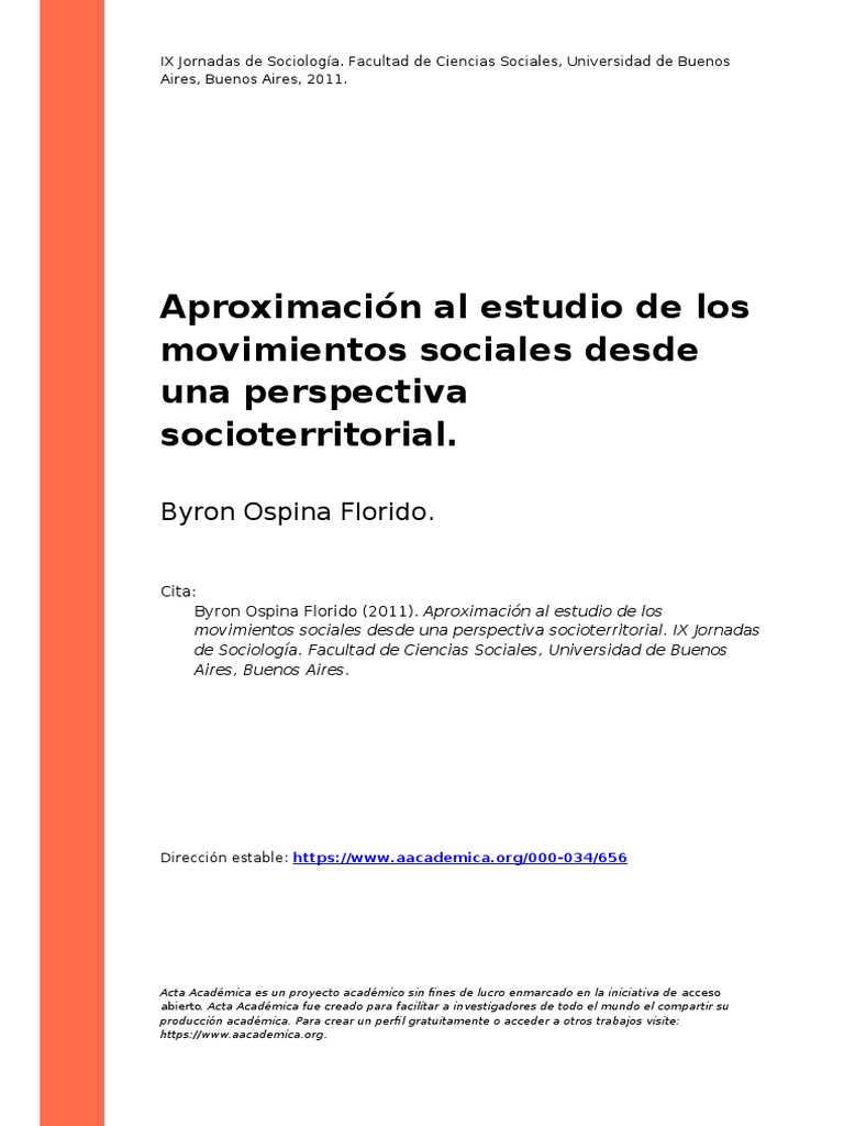 Byron Ospina Florido (2011). Aproximación al estudio de los movimientos sociales desde una ...