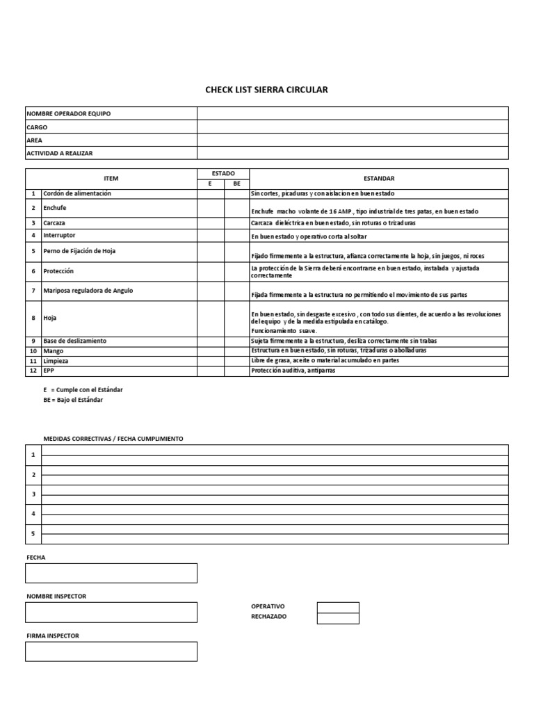 Check List Sierra Circular | PDF | Bienes manufacturados