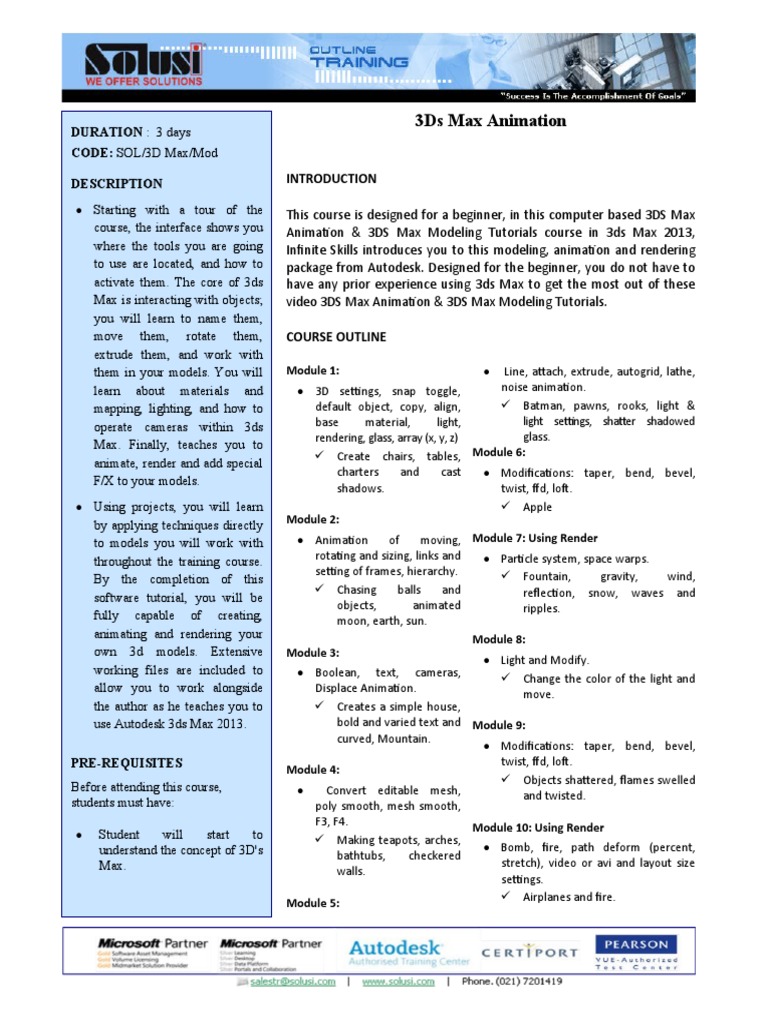 Syllabus 3Ds Max Animation For 3 Days | PDF | Autodesk 3ds Max | 3 D ...