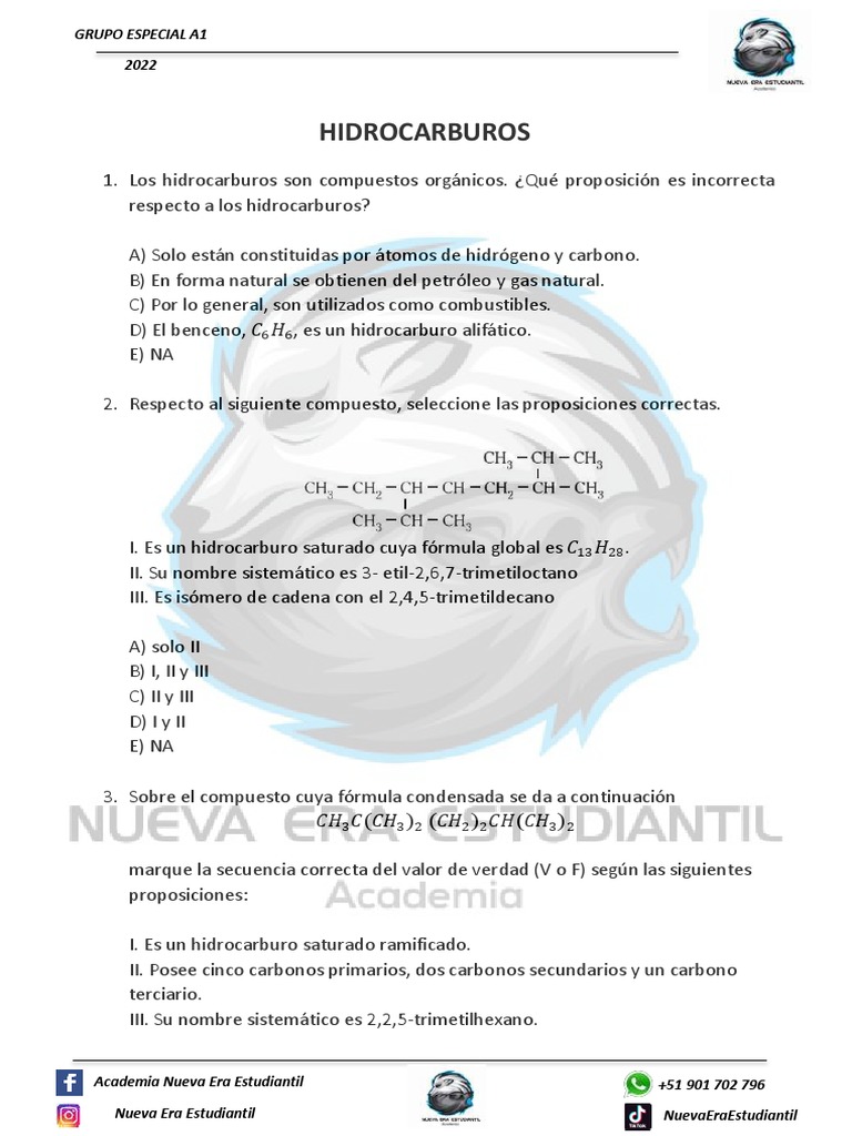 Química - Hidrocarburos Practica | PDF | Hidrocarburos | Alcano