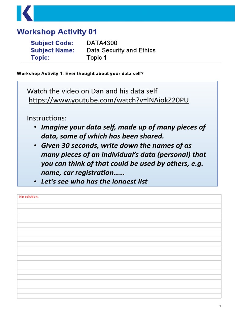 DATA4300 T2 2020 Workshop Activities 01 Solutions | PDF | Facebook | Data