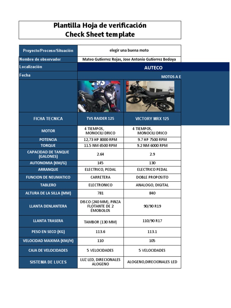 Ficha Tecnica de Las Motos | PDF | Vehículos de ruedas | Tecnología de ...