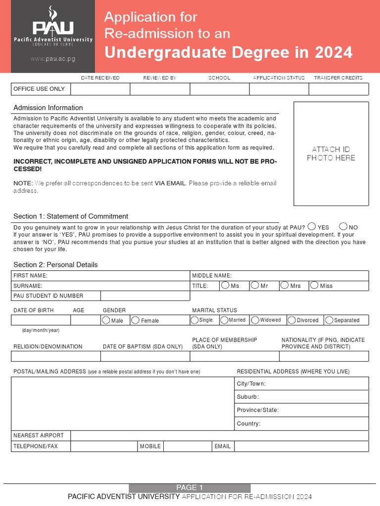 2024 Application Forms - ReAdmission PDF | PDF | Science | Fax