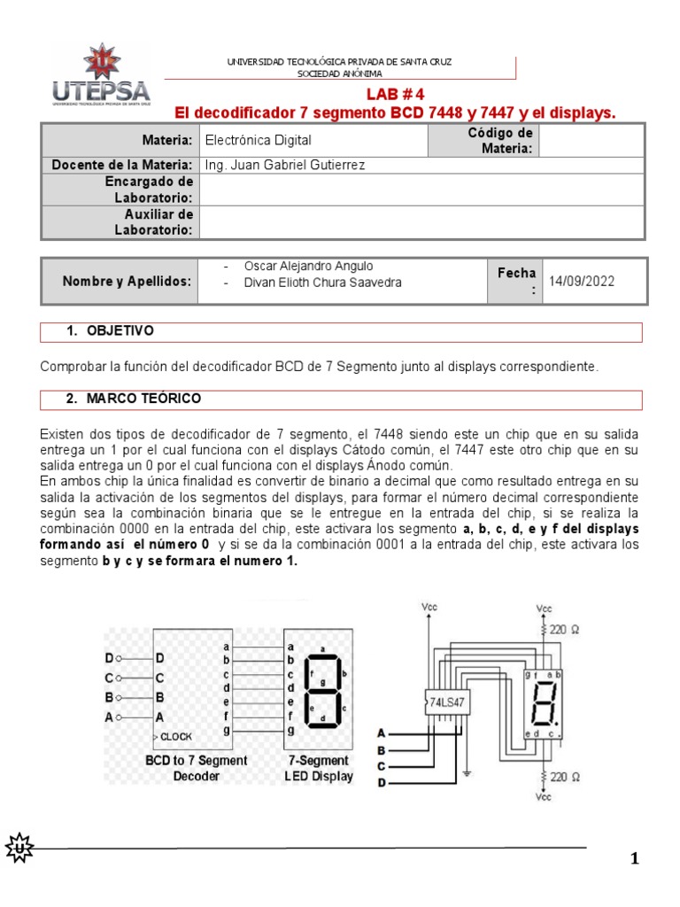 LAB # 3 Decodificador 7448 y Displays Catodo Comun | PDF | Informática ...