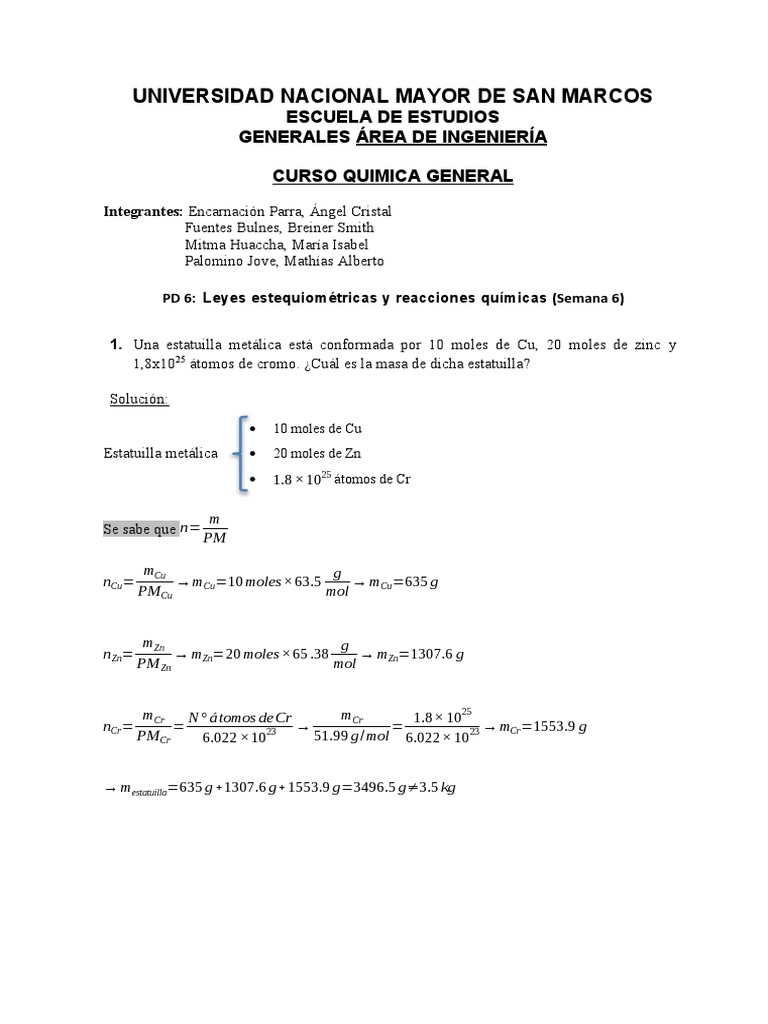 Pract 6 Estequiometria | PDF | Redox | Materiales