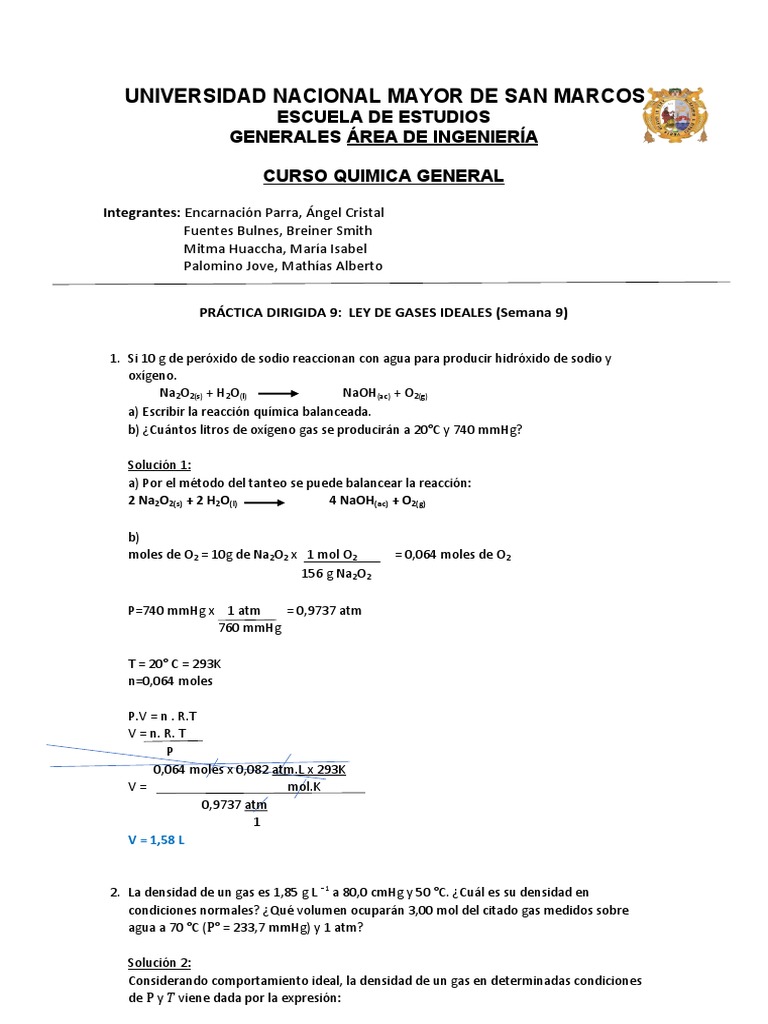 Práctica de Química: Ley de Gases Ideales | PDF | Gases | Hidróxido de ...