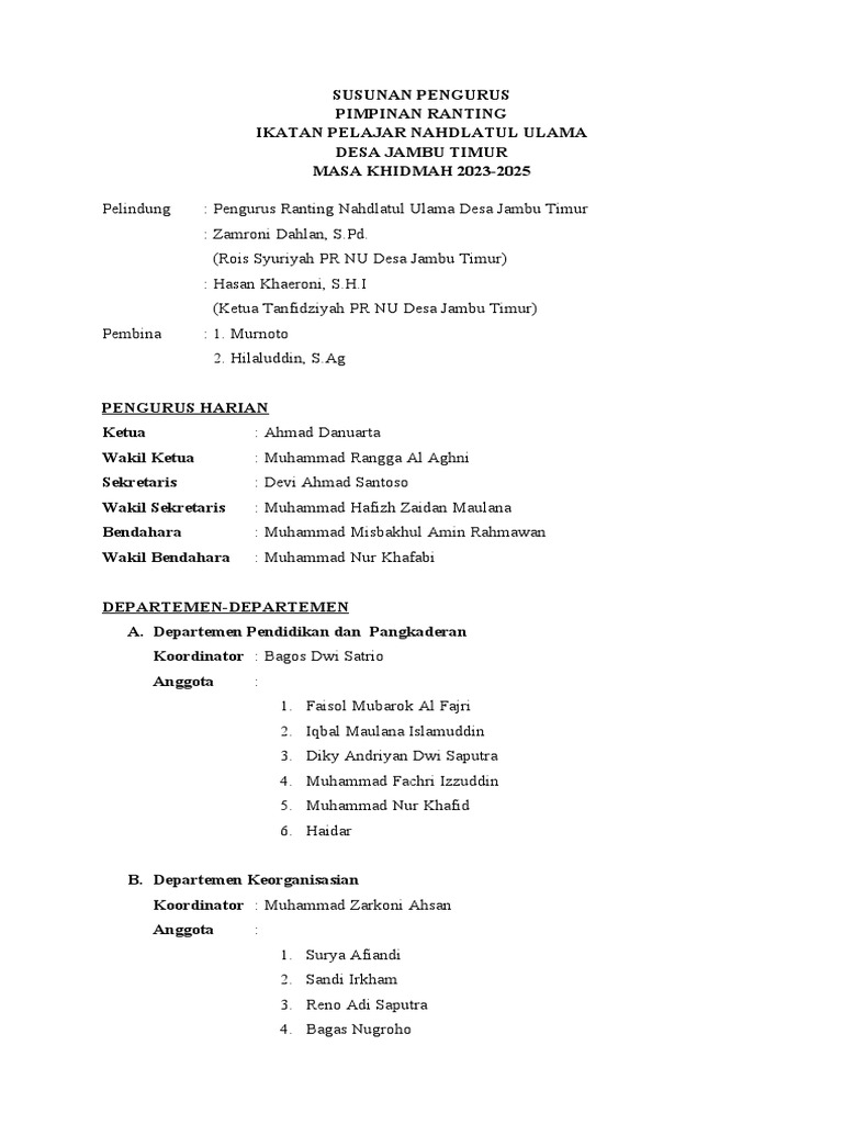 Susunan Pengurus Ipnu Ippnu | PDF
