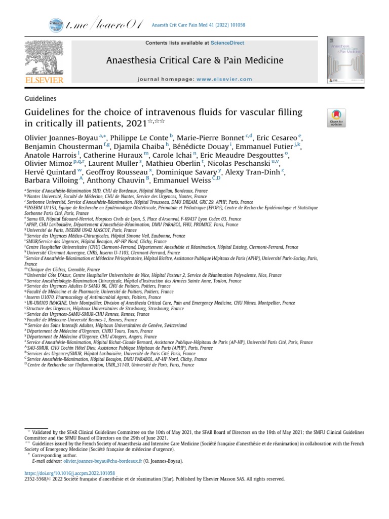 Guidelines For The Choice of Intravenous Fluids For Vascular Filling ...