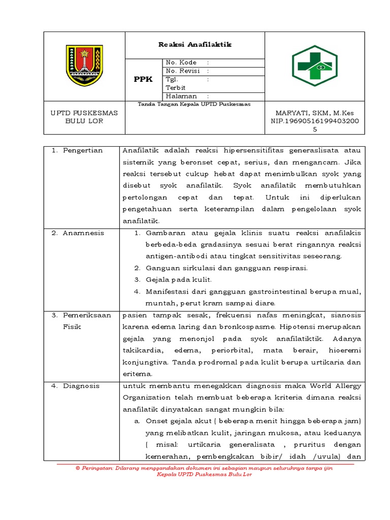 PPK Reaksi Anafilaktik | PDF