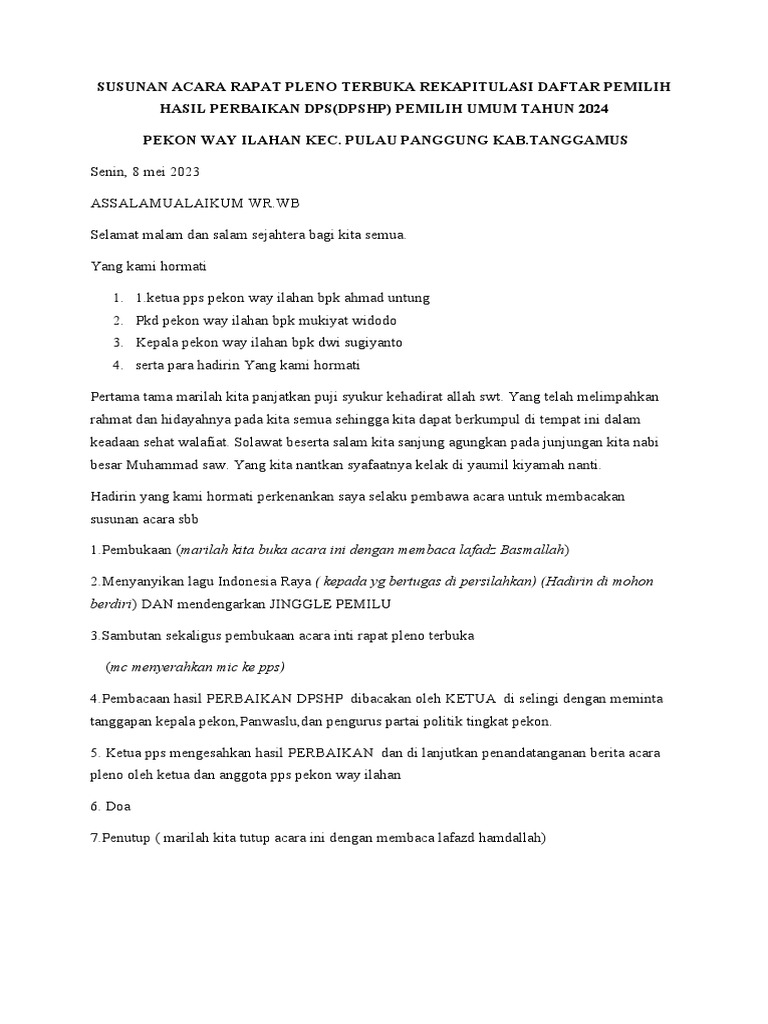 Susunan Acara Rapat Pleno | PDF