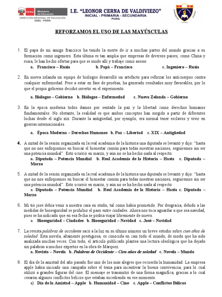 Refuerzo Uso de Las Mayusculas | PDF