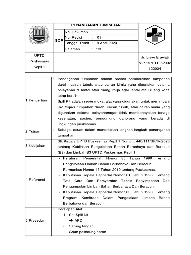1.4.3.d SOP Penanganan Tumpahan 2020 | PDF | Sains & Matematika