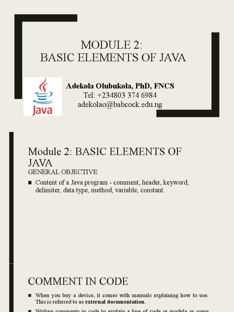 Module 2 Cosc 205 Basic Elements Of Java Pdf Method Computer Programming Data Type