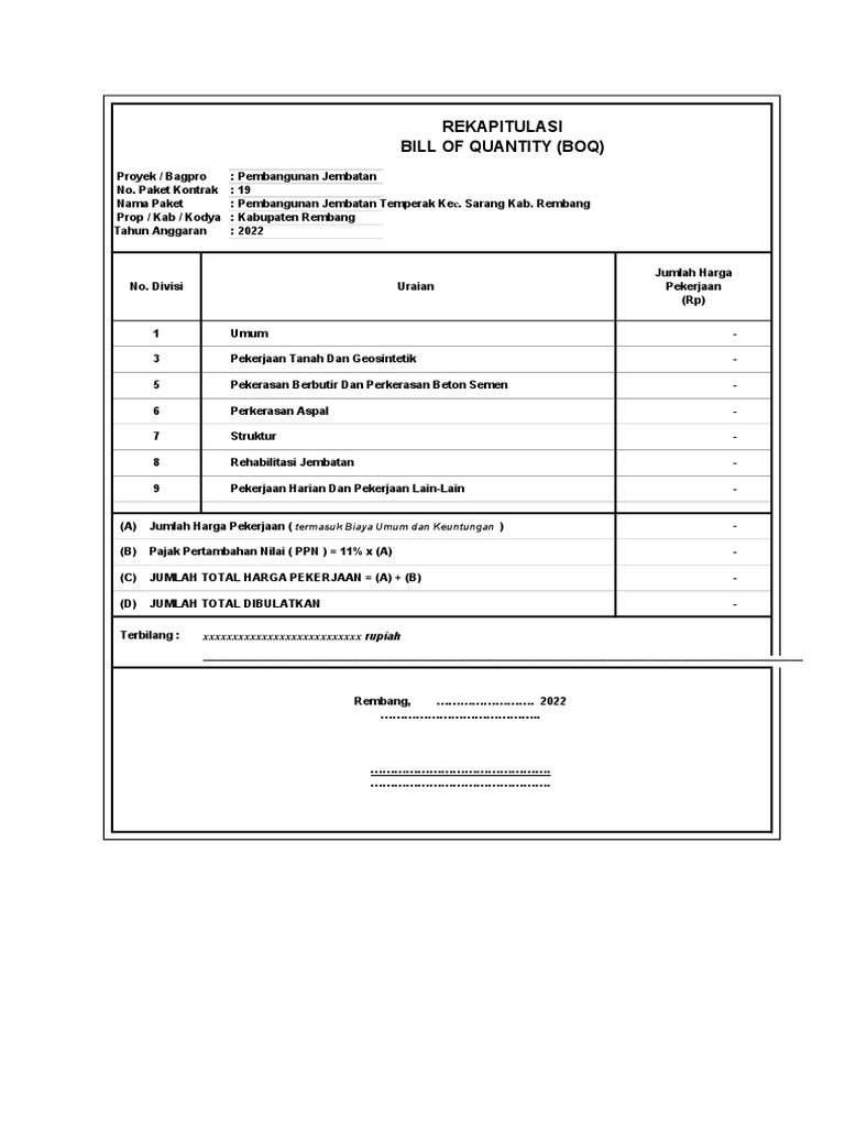 BoQ Jembatan Temperak | PDF