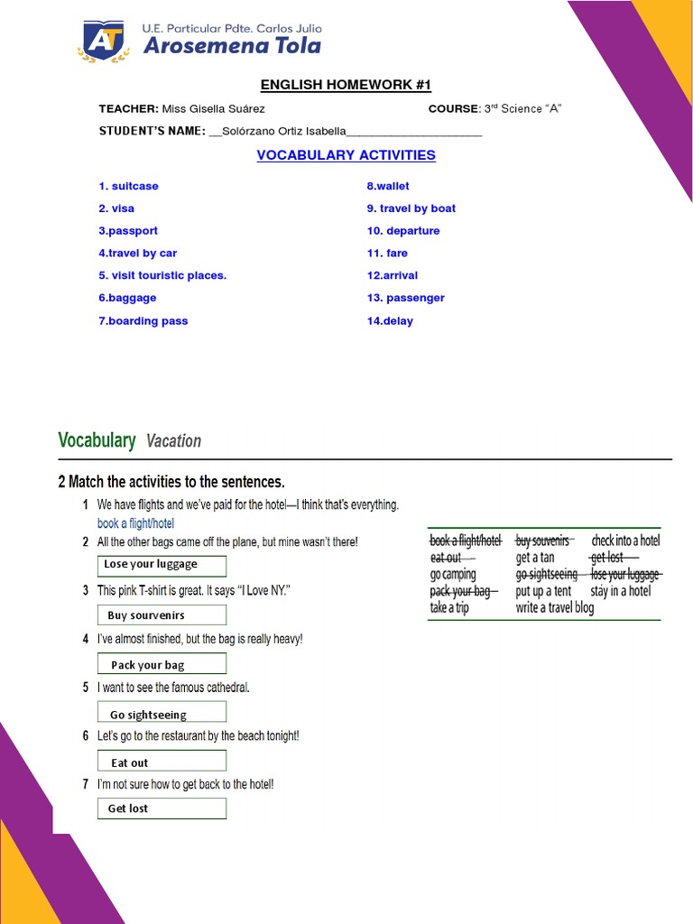 Homework Travel Vocabulary 3bgu | PDF | General Fiction