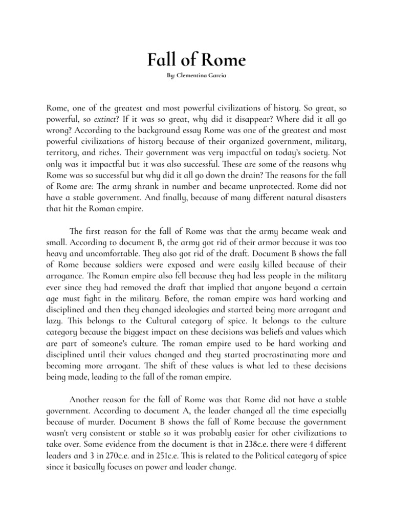 The Fall of Rome 6th Grade Level Essay | PDF | Roman Empire