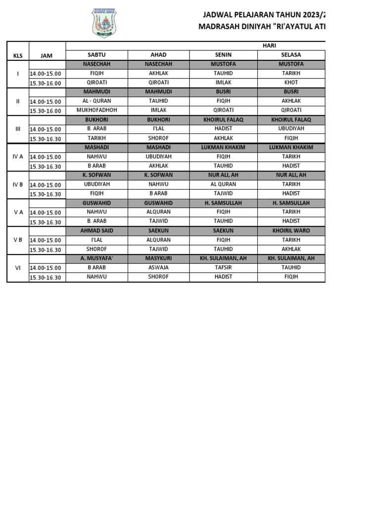 Jadwal Pelajaran 2022-2023 | PDF | 1st Millennium Books | Religious Texts